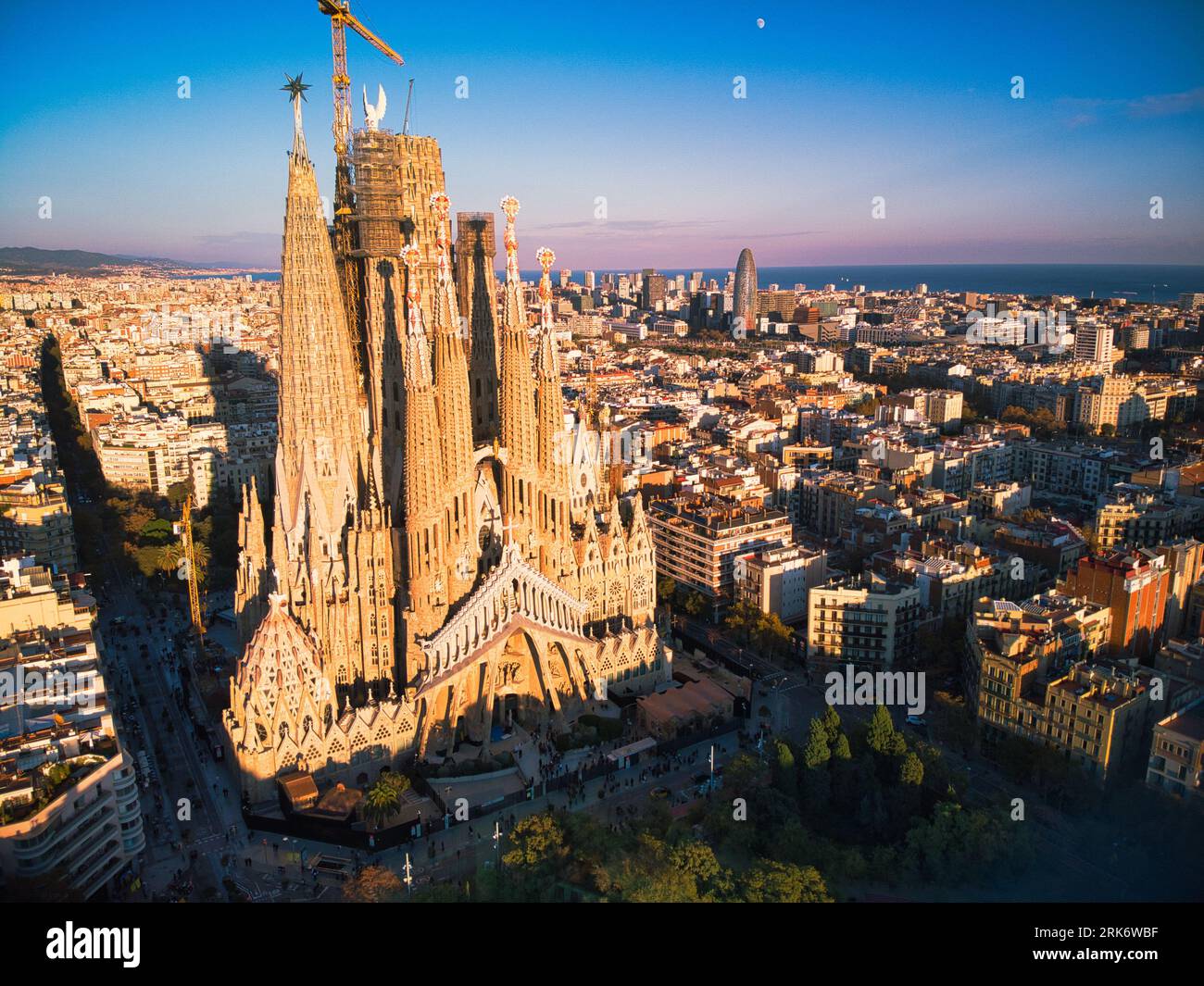 An aerial shot showcases the impressive Sagrada Familia Temple in ...
