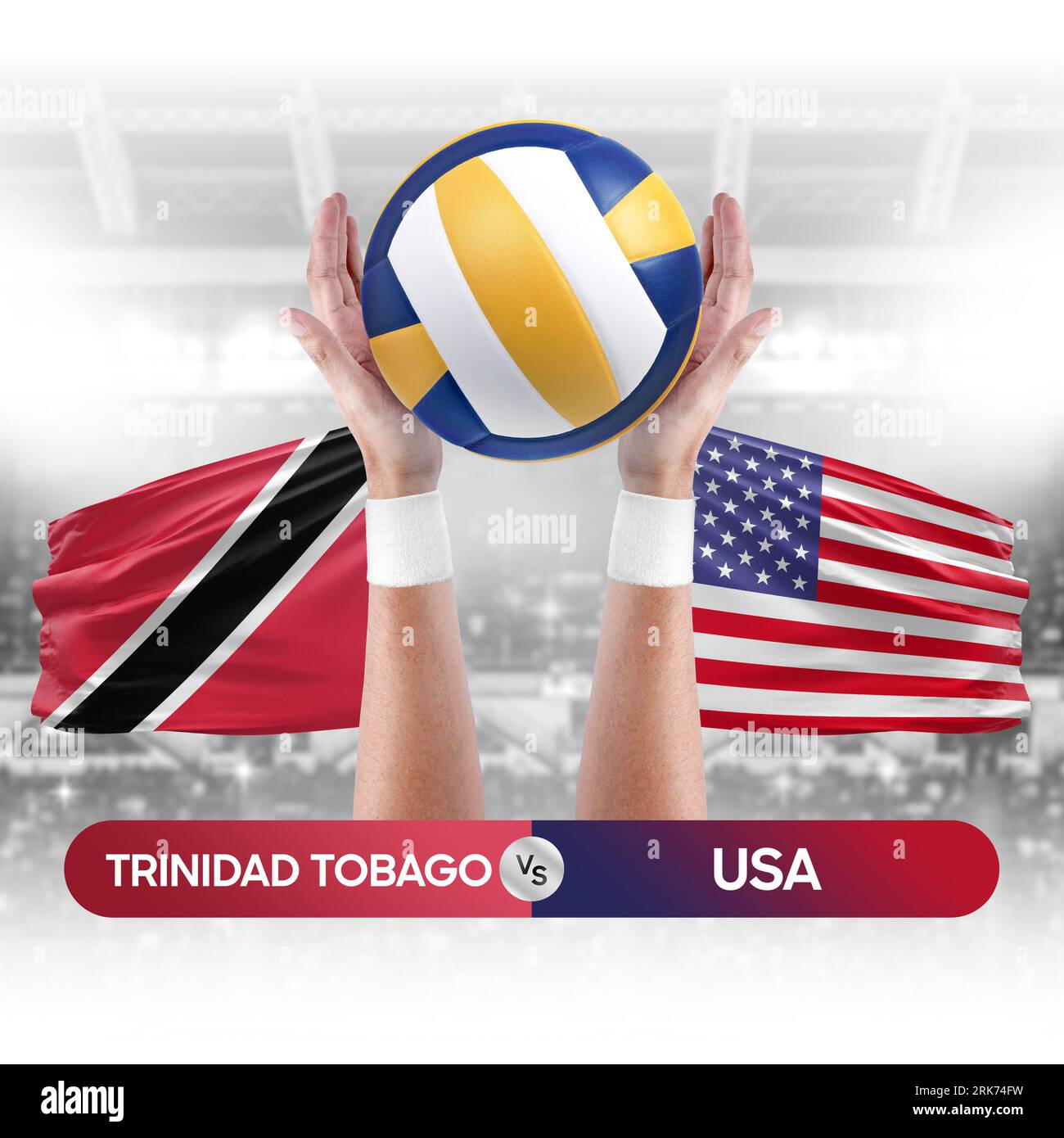 Trinidad Tobago vs USA national teams volleyball volley ball match competition concept Stock ...