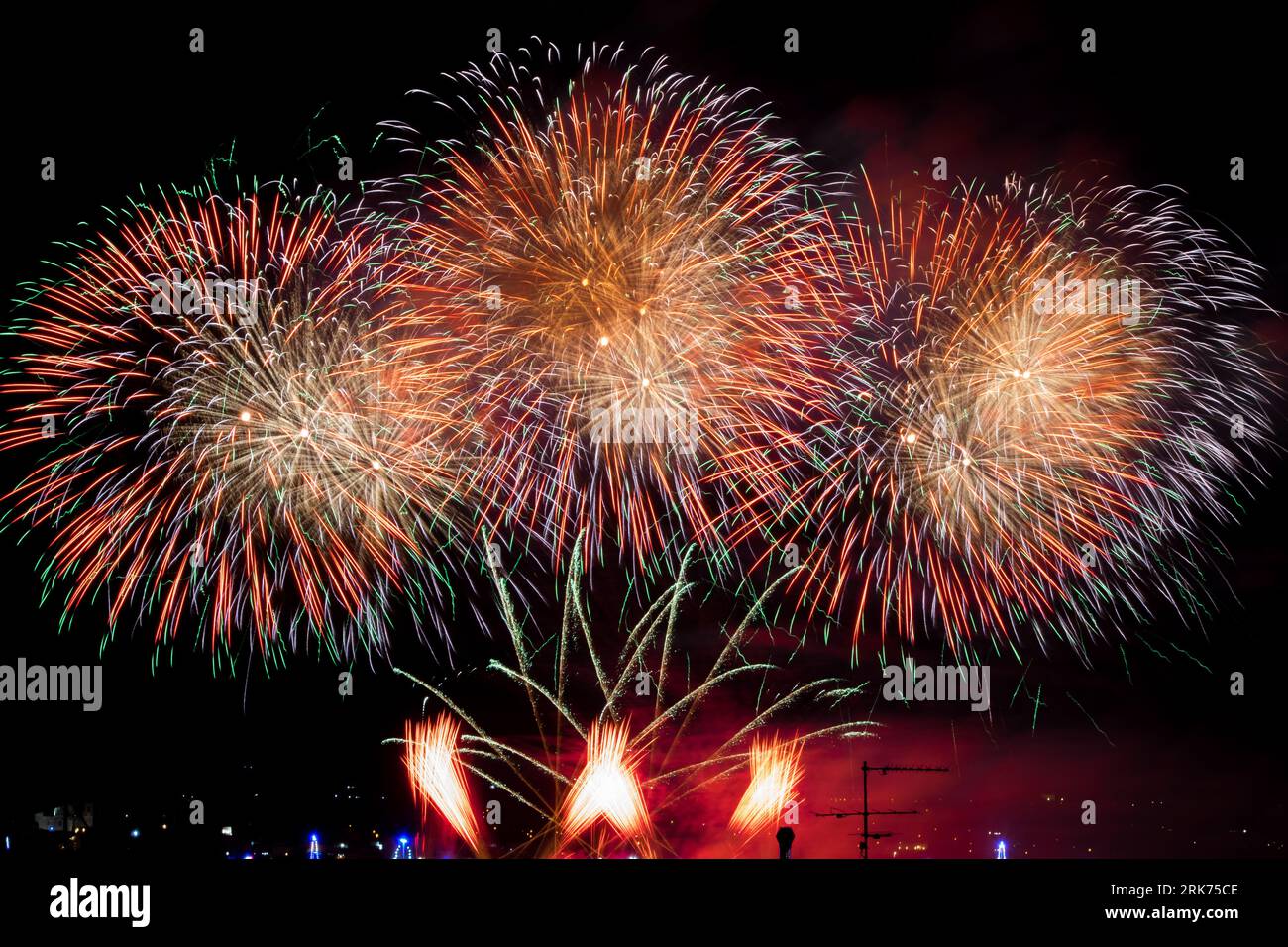 Long exposure shot of a beautiful colourful fireworks display during ...