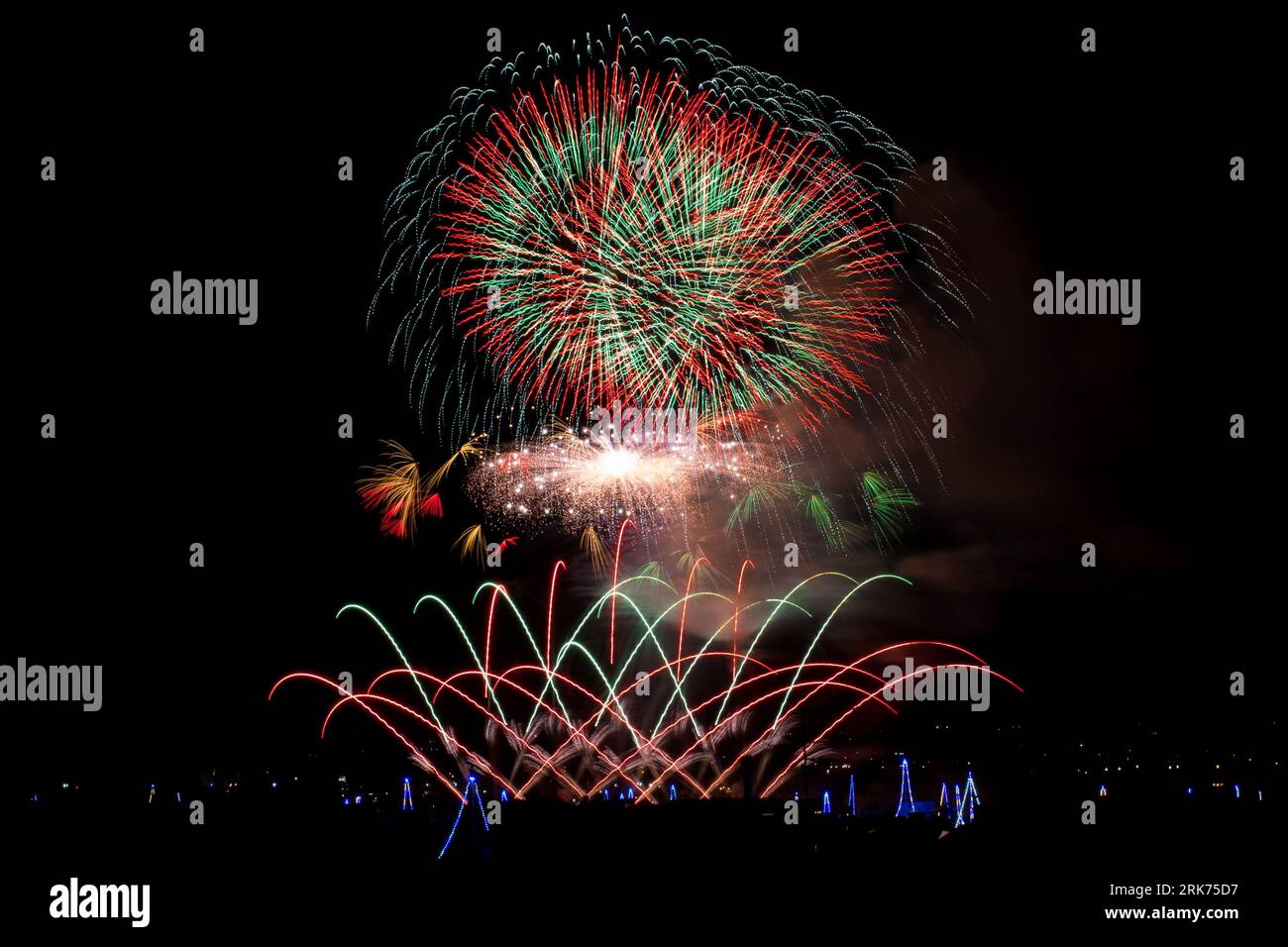 Long exposure shot of a beautiful colourful fireworks display during ...