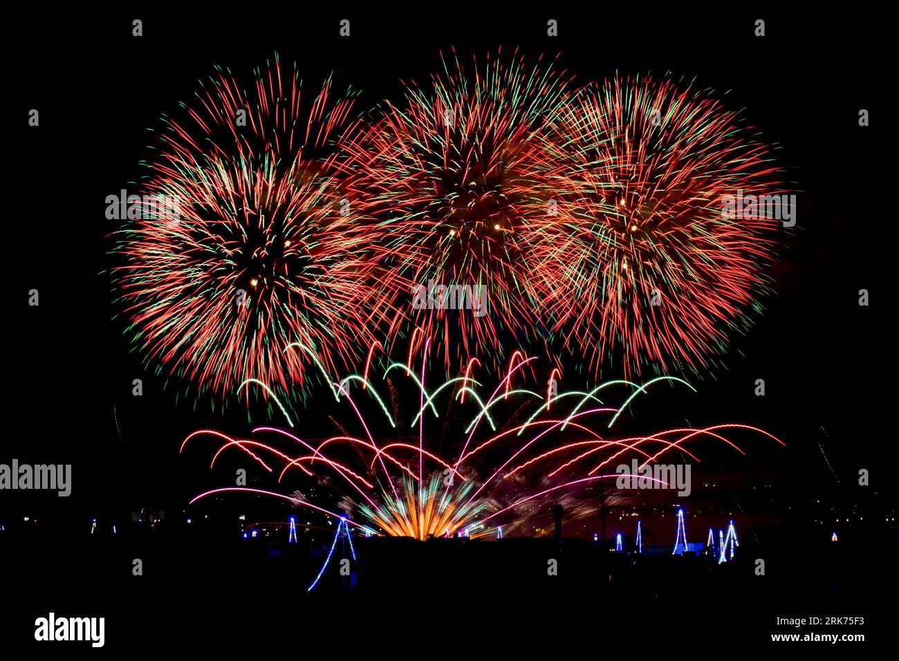 Long exposure shot of a beautiful colourful fireworks display during ...
