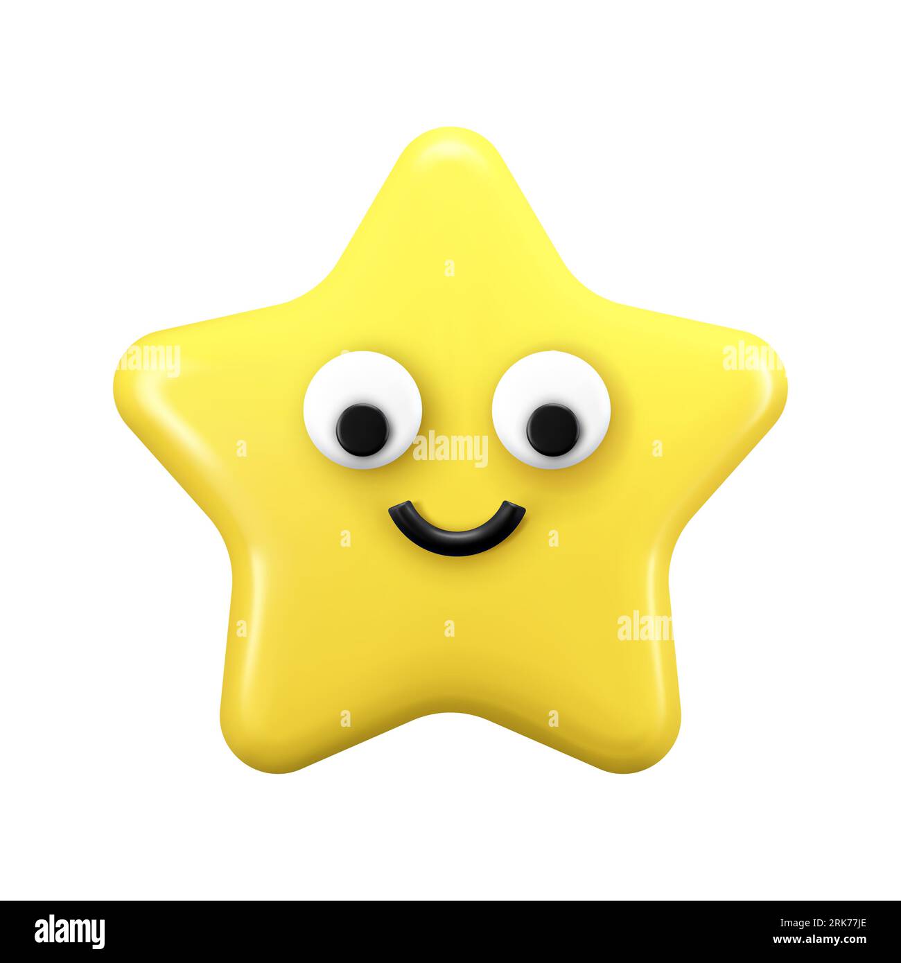 Cute yellow cartoon star in 3D style isolated on white background ...