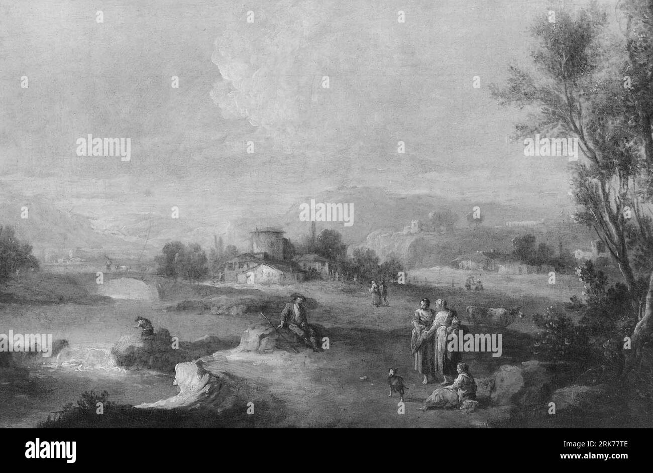 River Landscape with Figures by Giuseppe Zais Stock Photo - Alamy