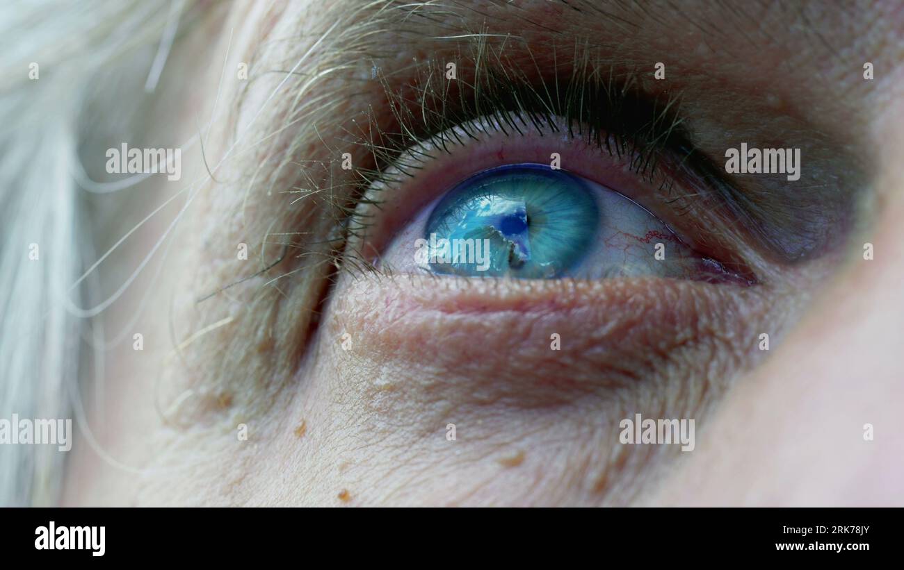 Macro Close-Up of Senior Man's Blue Eyes, Staring at Sky with Hope ...