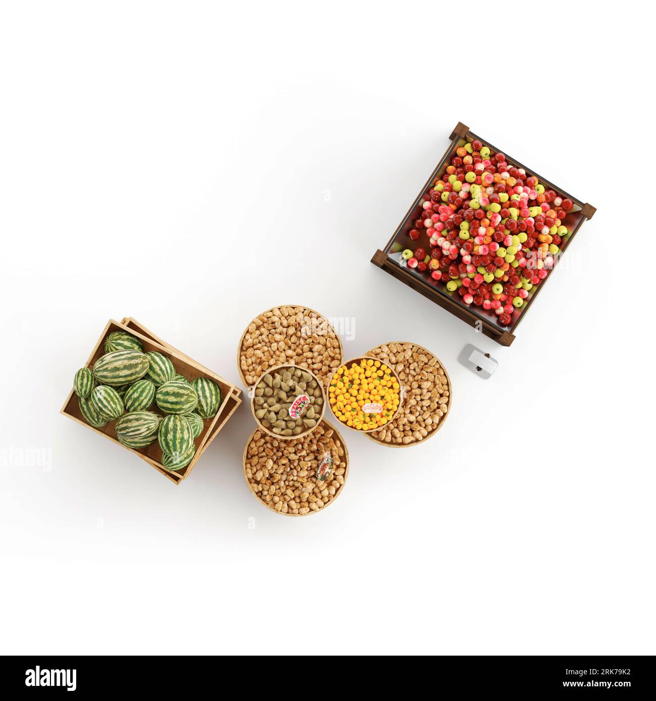 A 3D render of a an array of fresh and ripe fruits on a white ...