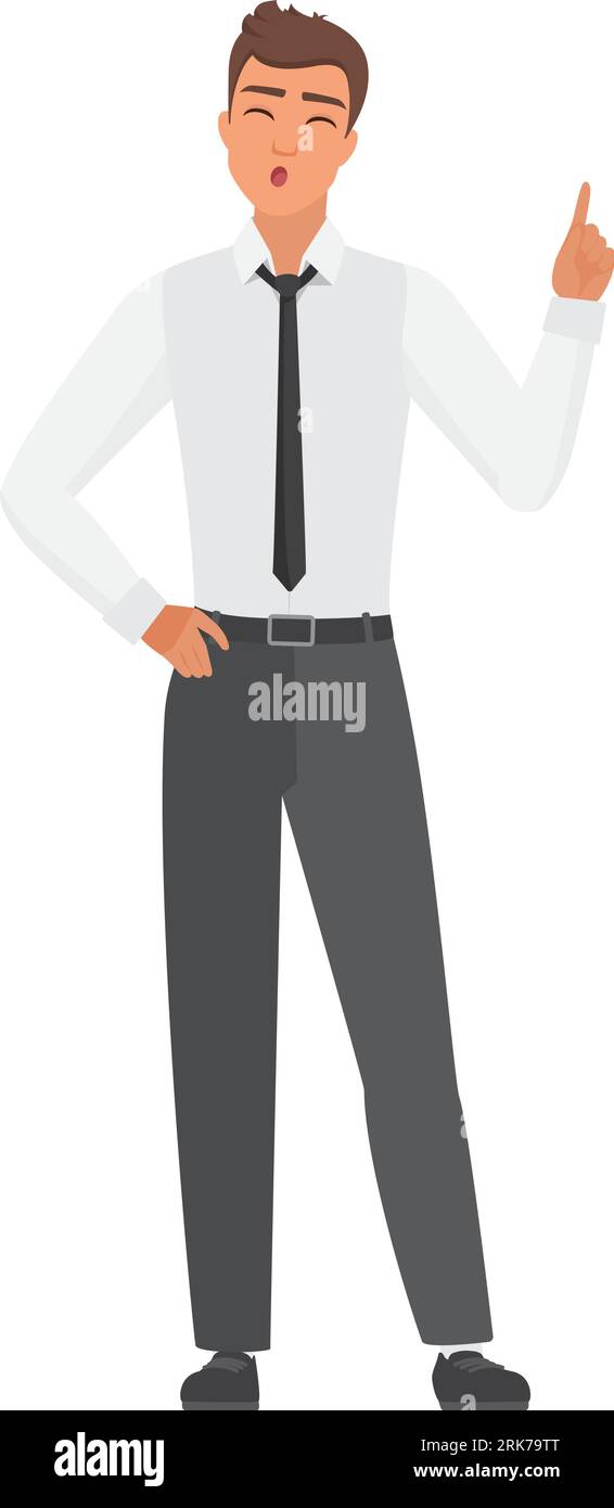 Office worker man with pointing finger. Male manager in standing pose ...