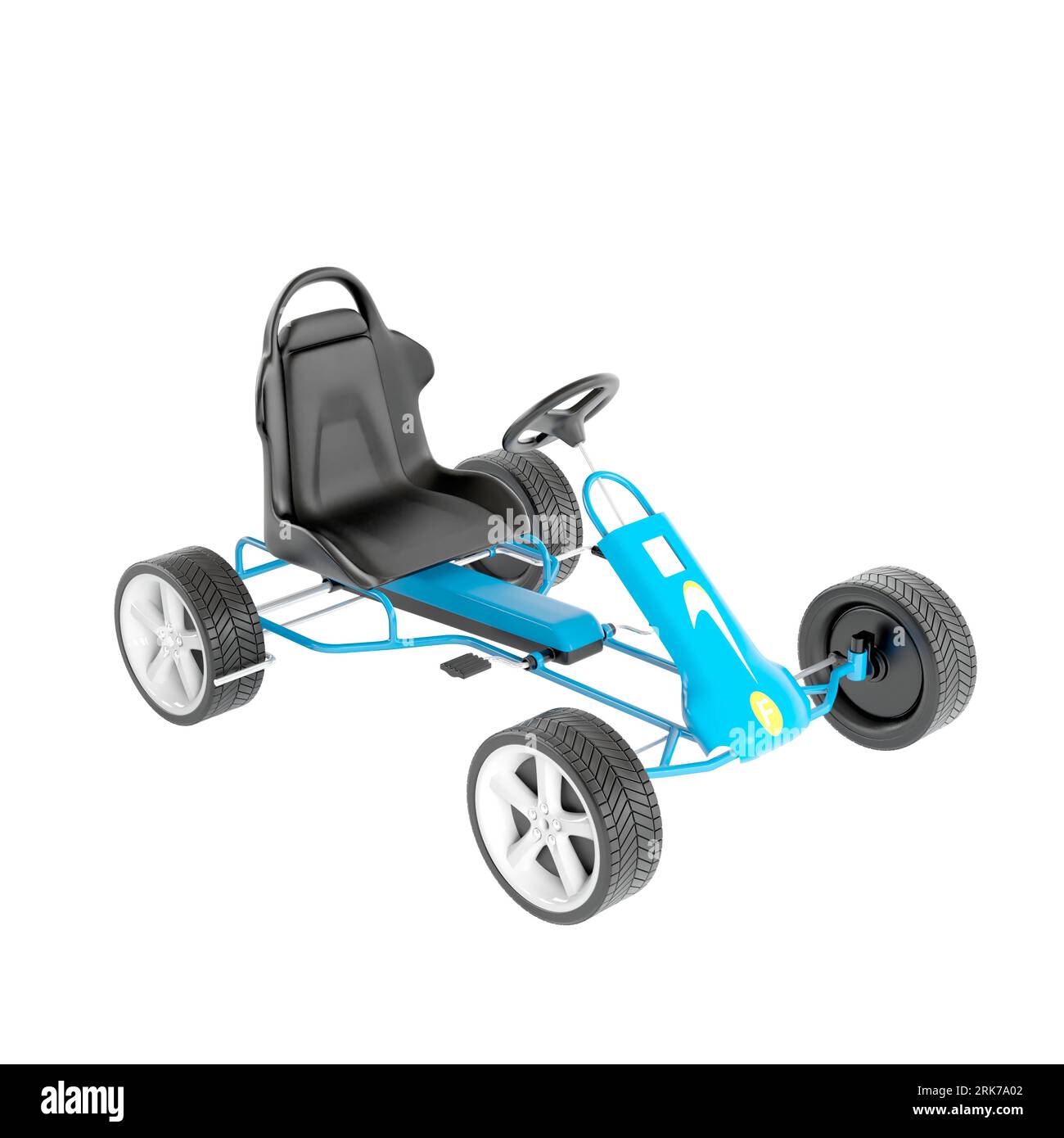 A 3D render of a vibrant blue go-kart race car for young, aspiring ...