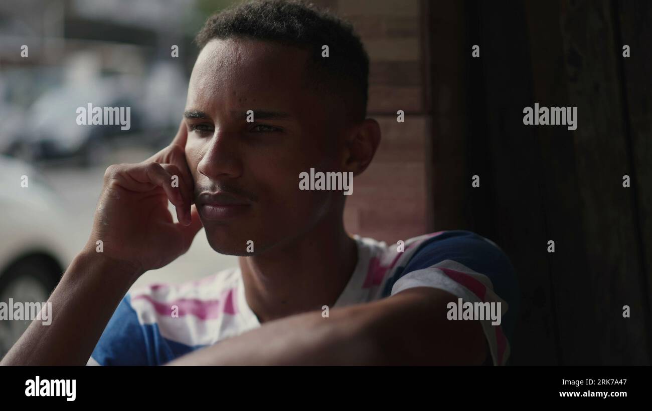 Close-up Face of Distressed Young African American Man, Frowning with ...