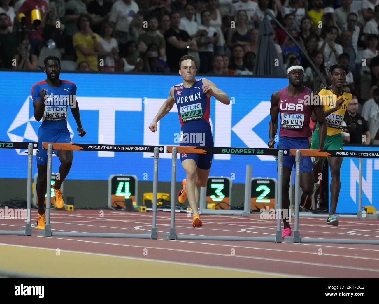 Kyron MCMASTER of IVB , Karsten WARHOLM of NOR and Rai BENJAMIN of USA ...