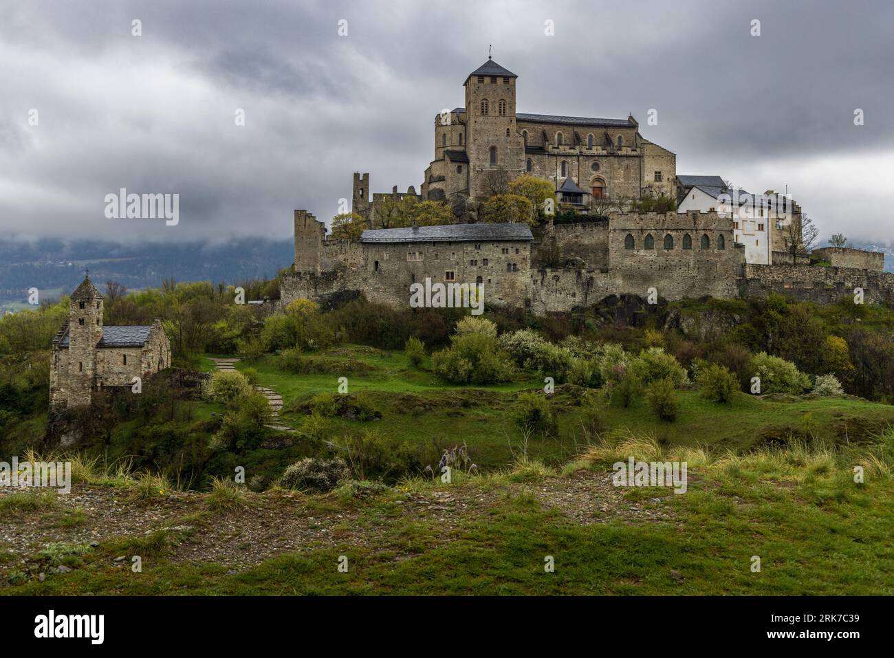 The Basilica of Valere in the city of Sion in the canton of Valais in ...