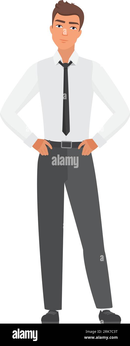 Office employee man with hands on hips. Confident business manager in ...