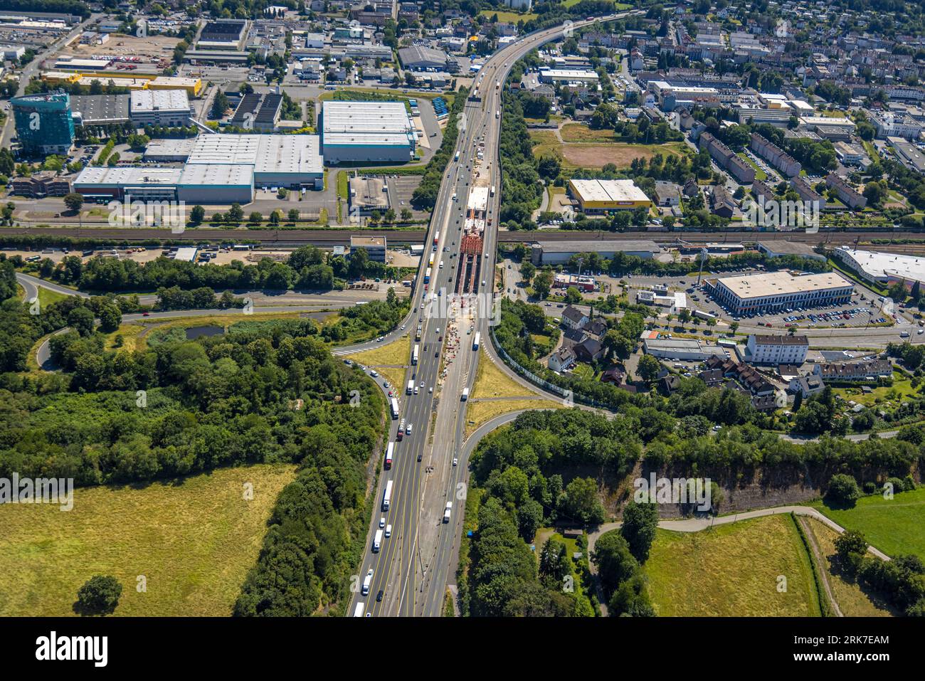 Aerial view, construction site freeway A1, junction Wuppertal ...