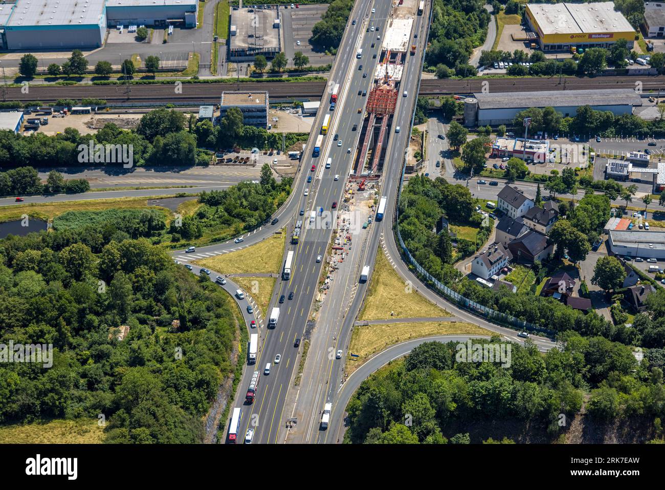 Aerial view, construction site freeway A1, junction Wuppertal ...