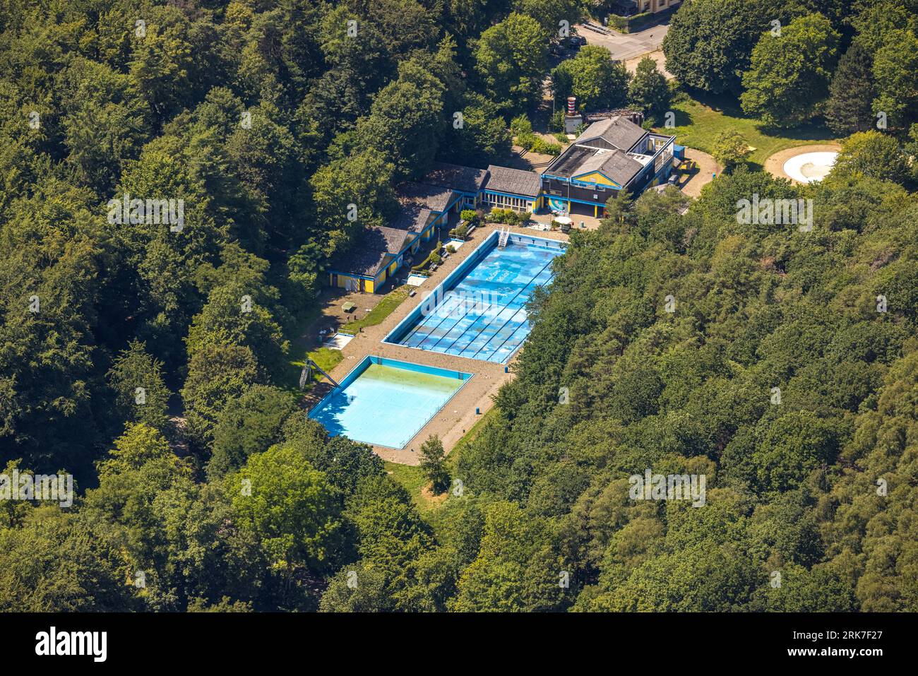 Aerial view, Schwelmebad outdoor pool, Schwelm, Ruhr area, North Rhine ...