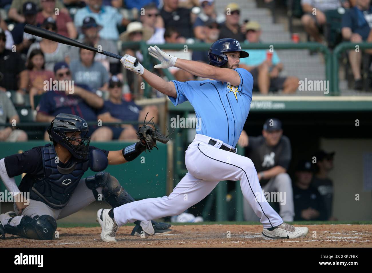 Tampa Bay Rays' Tristan Peters swings at a pitch during the seventh ...