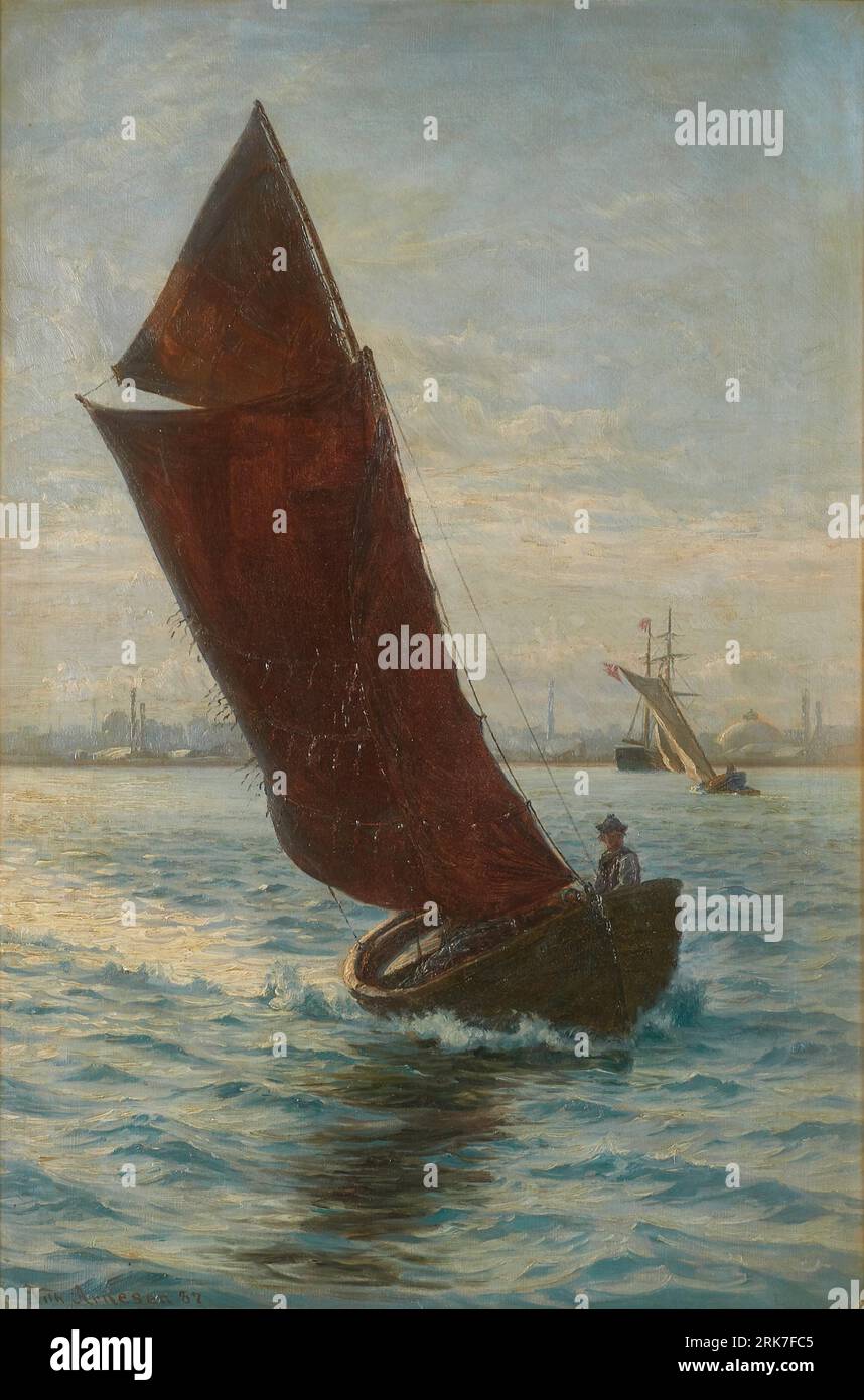 Fisher boat 1887 by Vilhelm Arnesen Stock Photo - Alamy