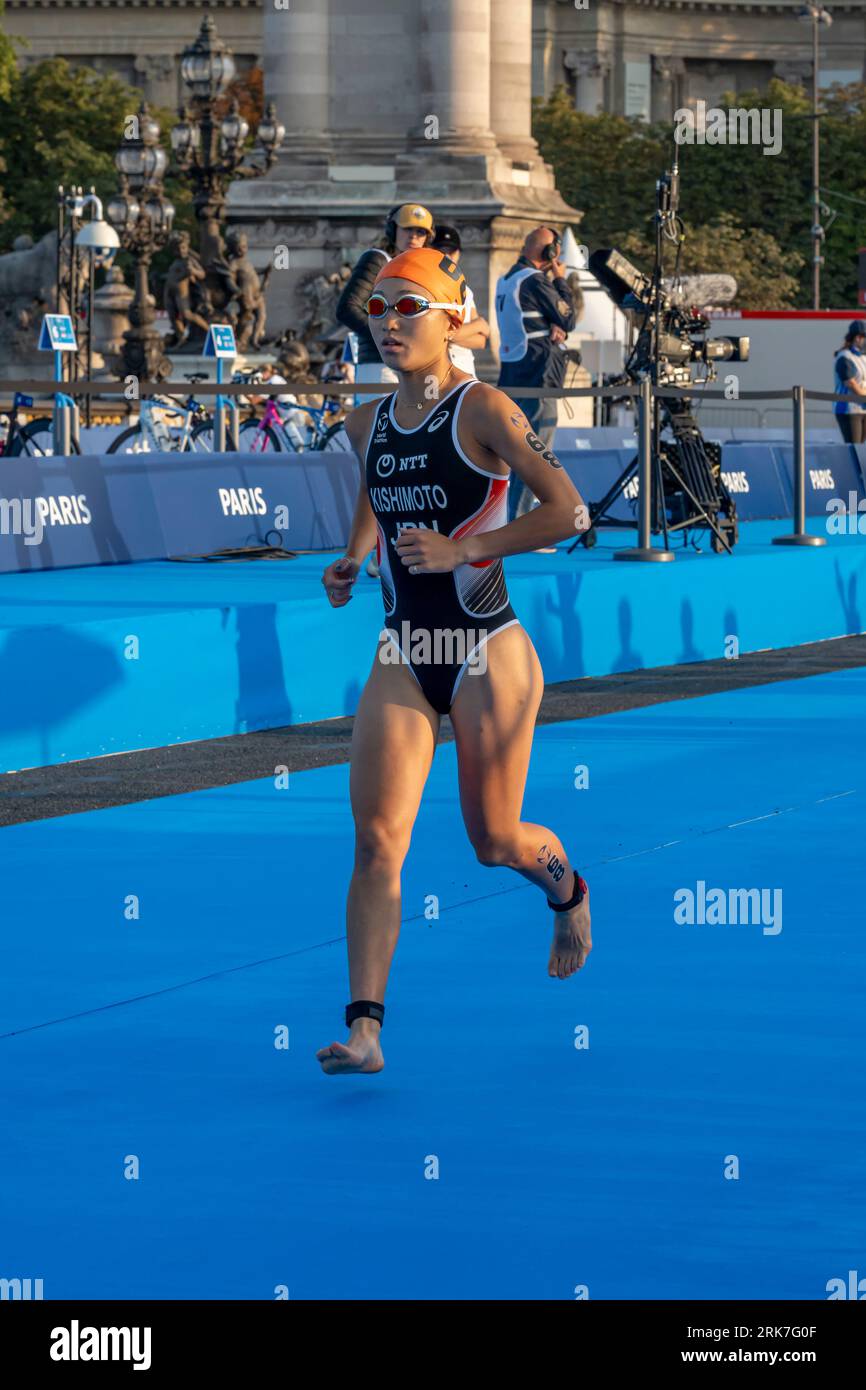 Paris, France - 08 17 2023: Paris 2024 triathlon test event. Parade of ...