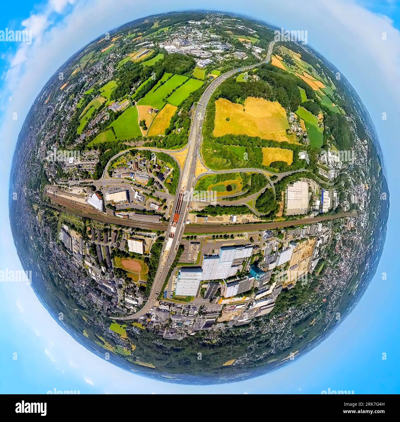 Aerial view, freeway A1 junction Wuppertal-Langerfeld, Schwelmetal ...