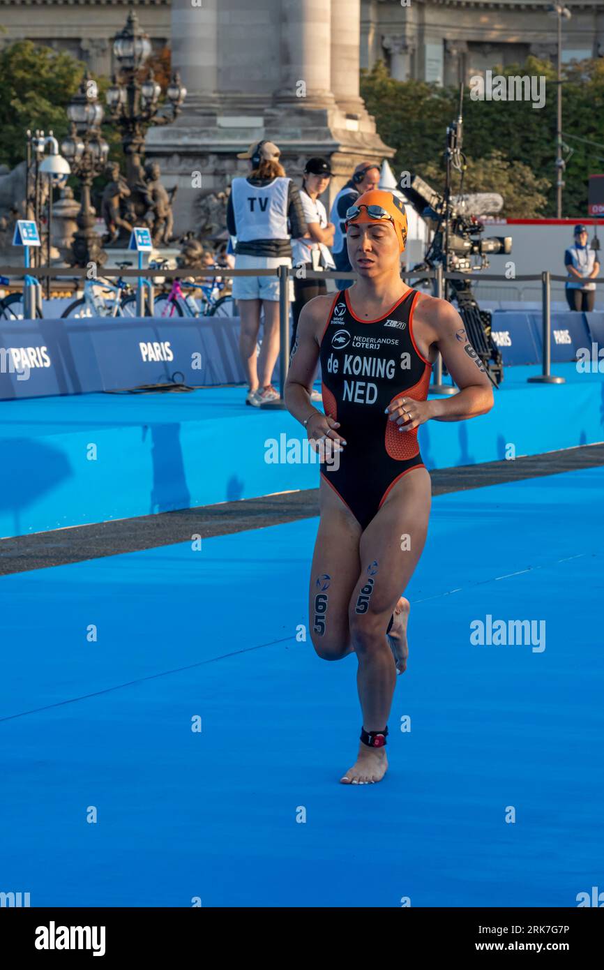 Paris, France - 08 17 2023: Paris 2024 triathlon test event. Parade of ...