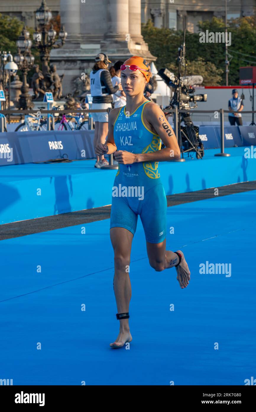 Paris, France - 08 17 2023: Paris 2024 triathlon test event. Parade of ...