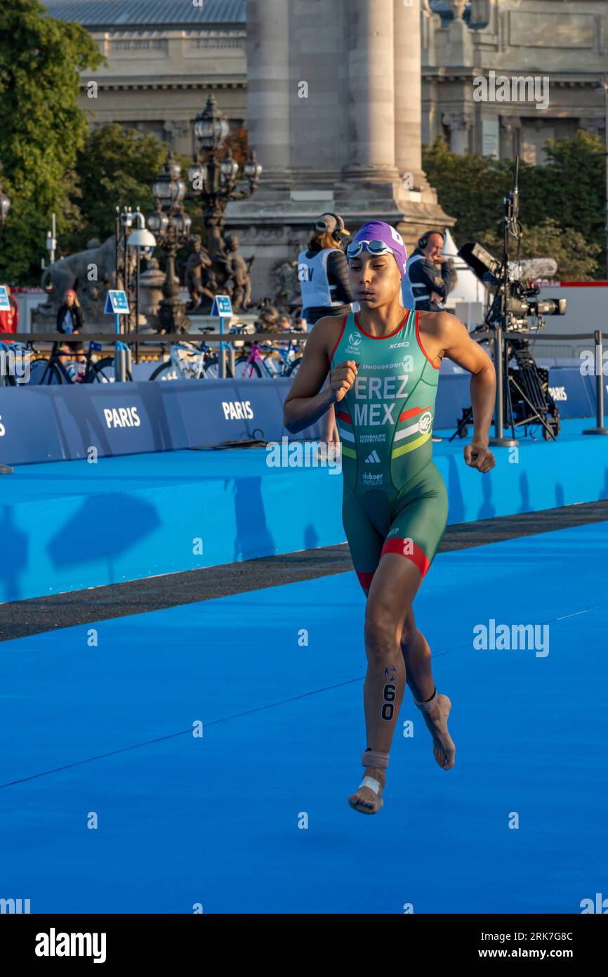 Paris, France - 08 17 2023: Paris 2024 triathlon test event. Parade of ...
