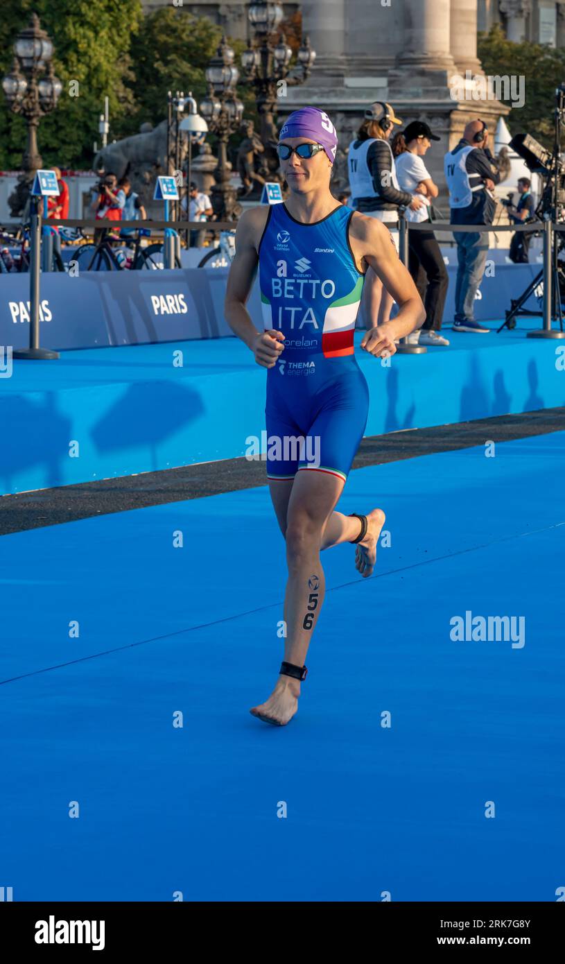 Paris, France - 08 17 2023: Paris 2024 triathlon test event. Parade of ...