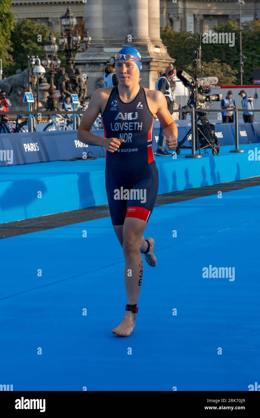 Paris, France - 08 17 2023: Paris 2024 triathlon test event. Parade of ...