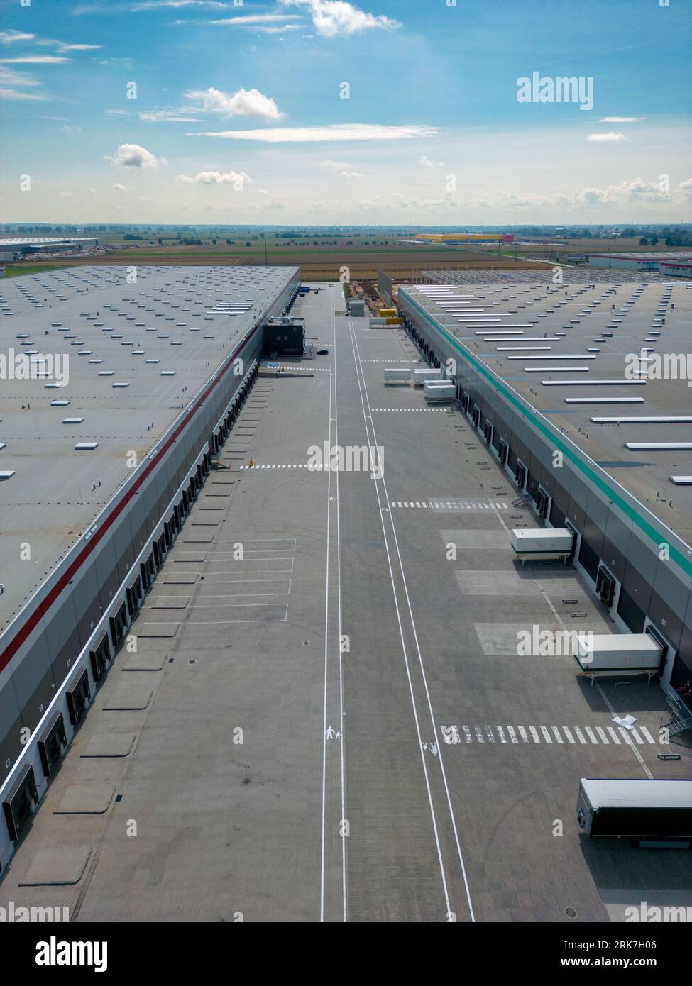 An aerial view of a large warehouse complex in the evening Stock Photo ...