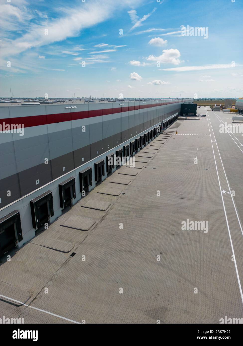 An aerial view of a large warehouse complex in the evening Stock Photo ...