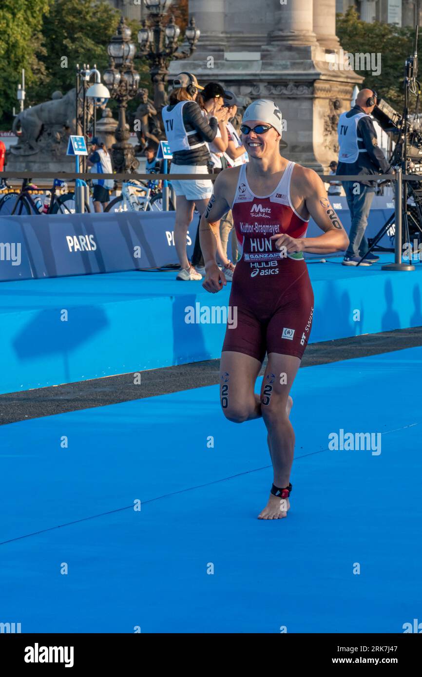 Paris, France - 08 17 2023: Paris 2024 triathlon test event. Parade of ...