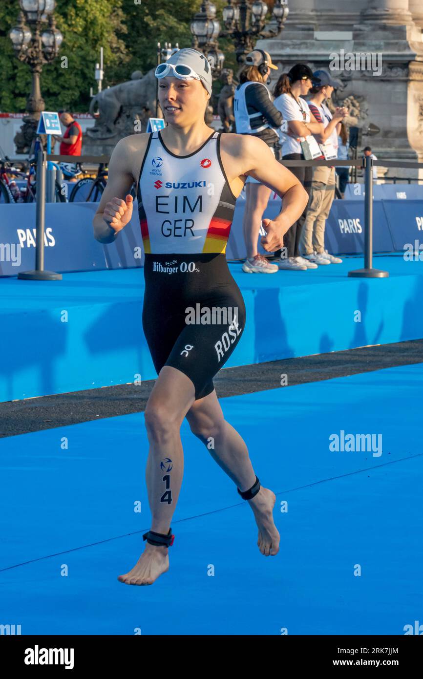 Paris, France - 08 17 2023: Paris 2024 triathlon test event. Parade of ...
