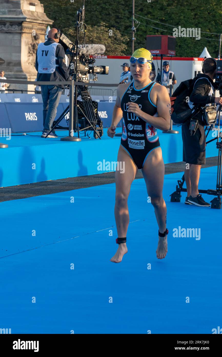 Paris, France - 08 17 2023: Paris 2024 triathlon test event. Parade of ...