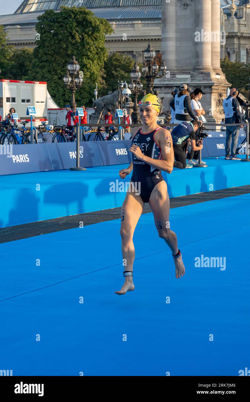 Paris, France - 08 17 2023: Paris 2024 triathlon test event. Parade of ...