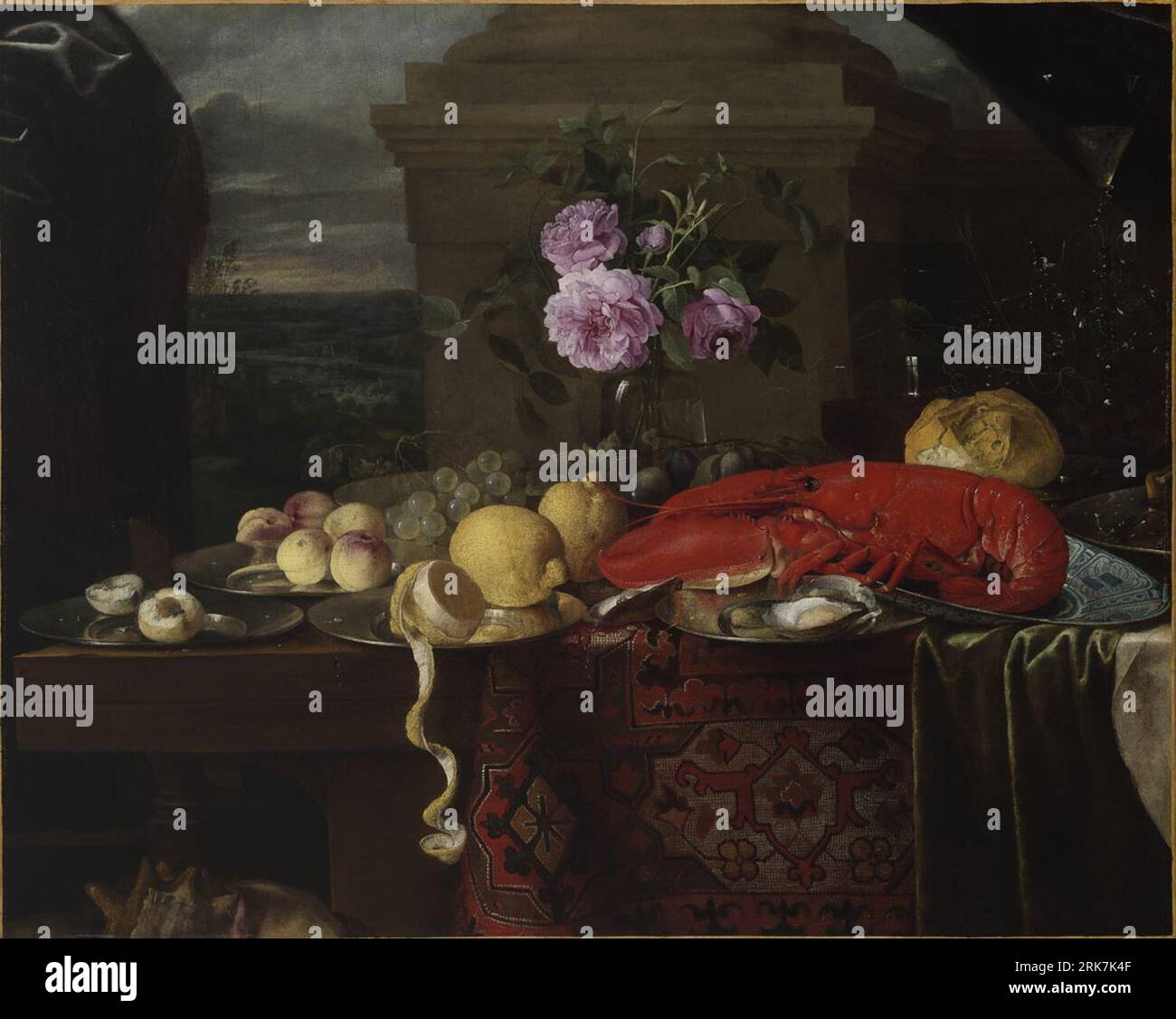 Still Life with Lobster, Fruit, and Roses circa 1645 by Jan van den ...