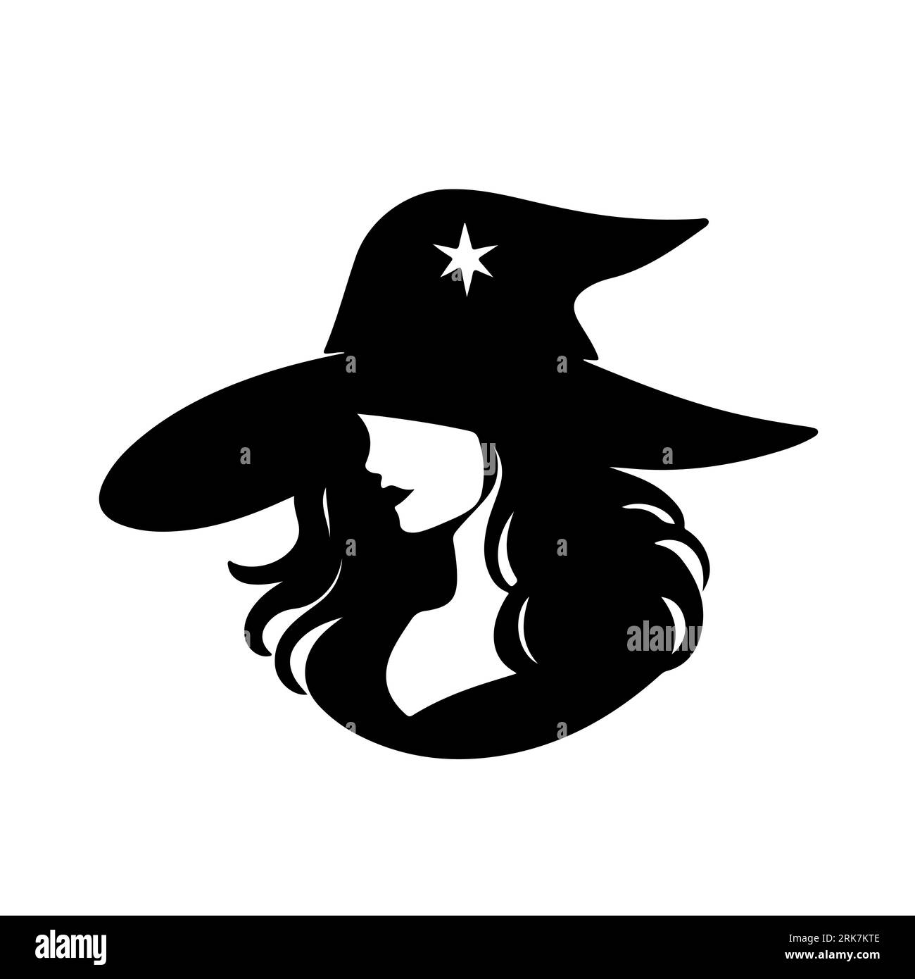 Mysterious witch profile portrait, silhouette. Vector illustration ...
