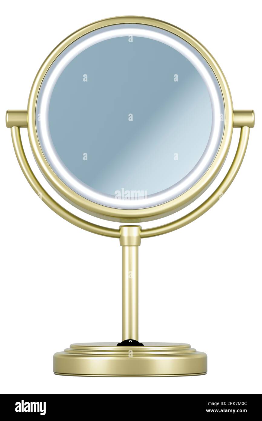 Lighted Makeup Mirror, front view. 3D rendering isolated on white ...