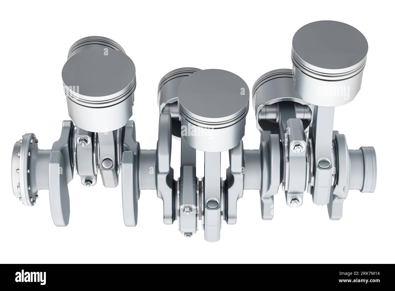 V6 engine pistons and cog, side view. 3D rendering isolated on white background Stock Photo - Alamy