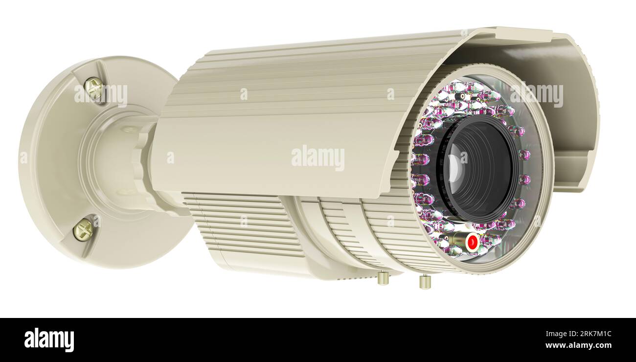Security surveillance camera, white color. 3D rendering isolated on ...