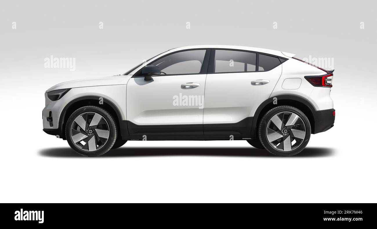 Volvo C40 SUV electric car side view isolated on white background Stock ...