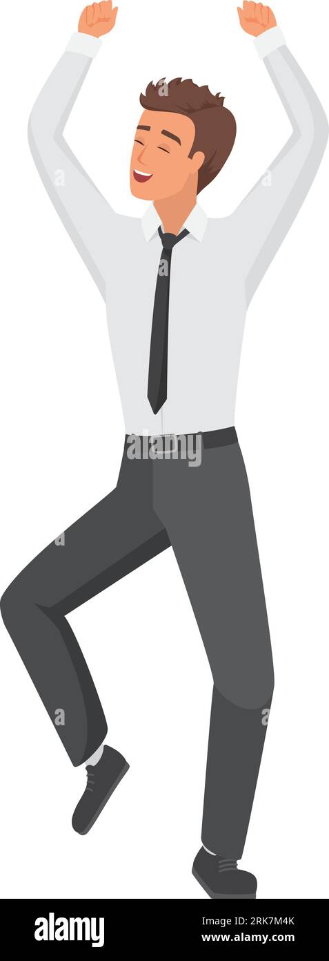 Excited office employee man. Happy businessman in jumping pose vector ...