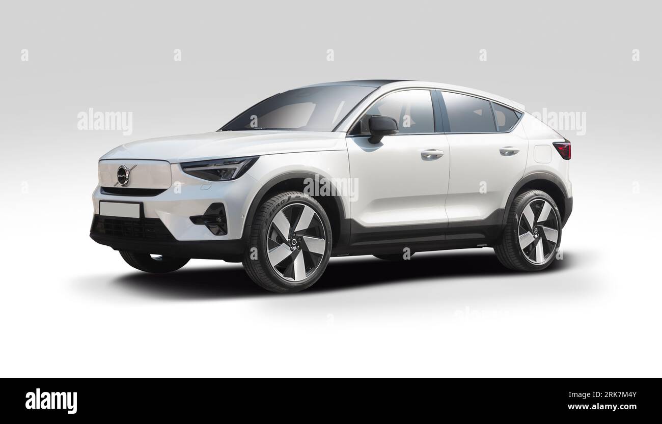 Volvo C40 SUV electric with white color isolated on white background ...