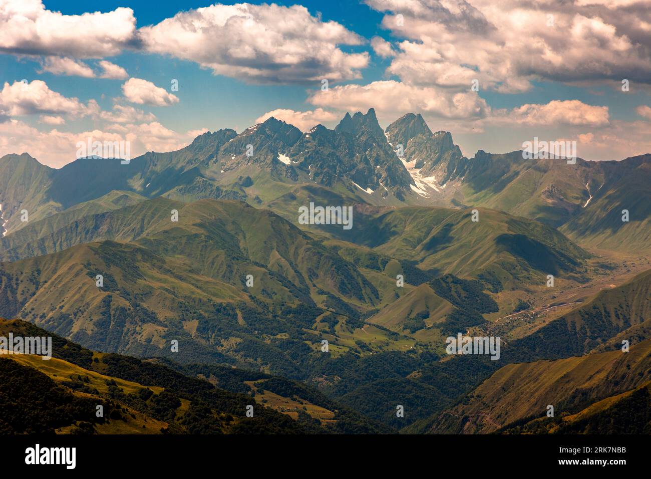 View of the Chaukhi Pass in the High Caucasus Mountains from Roshka ...