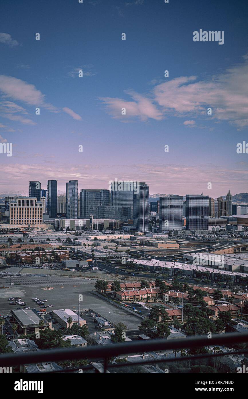 Aerial view of an urban cityscape with tall skyscrapers and modern ...