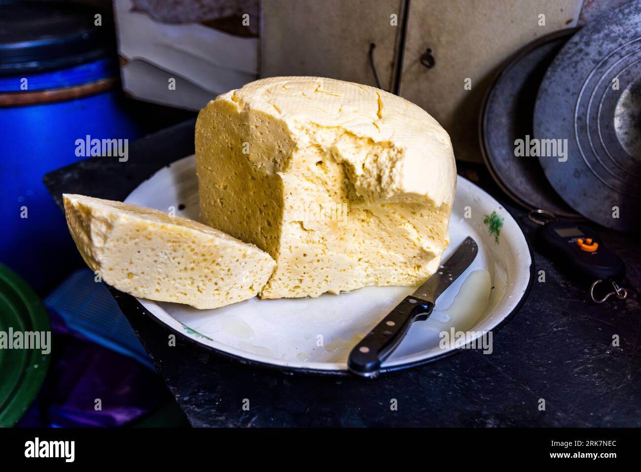 Cheese in the dairy of Kistani, Georgia Stock Photo - Alamy