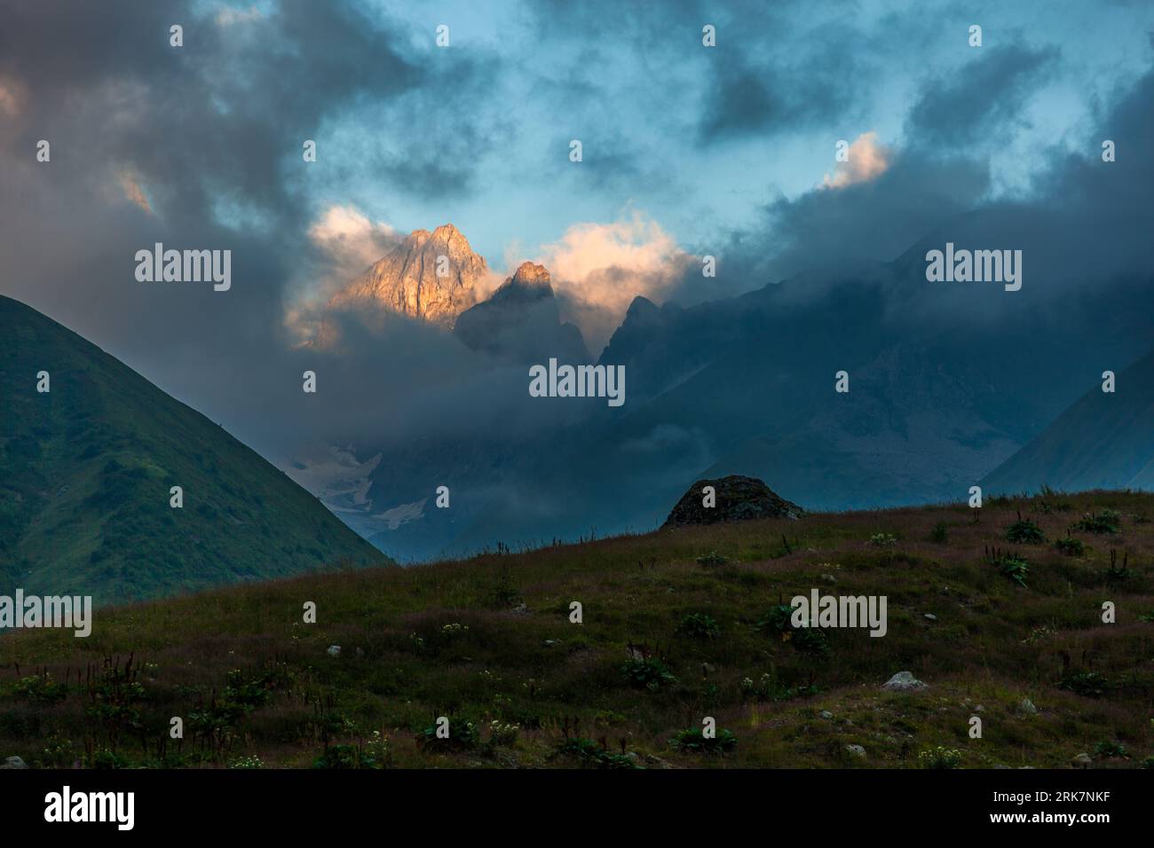 View of the Chaukhi Pass in the High Caucasus Mountains, Georgia Stock ...