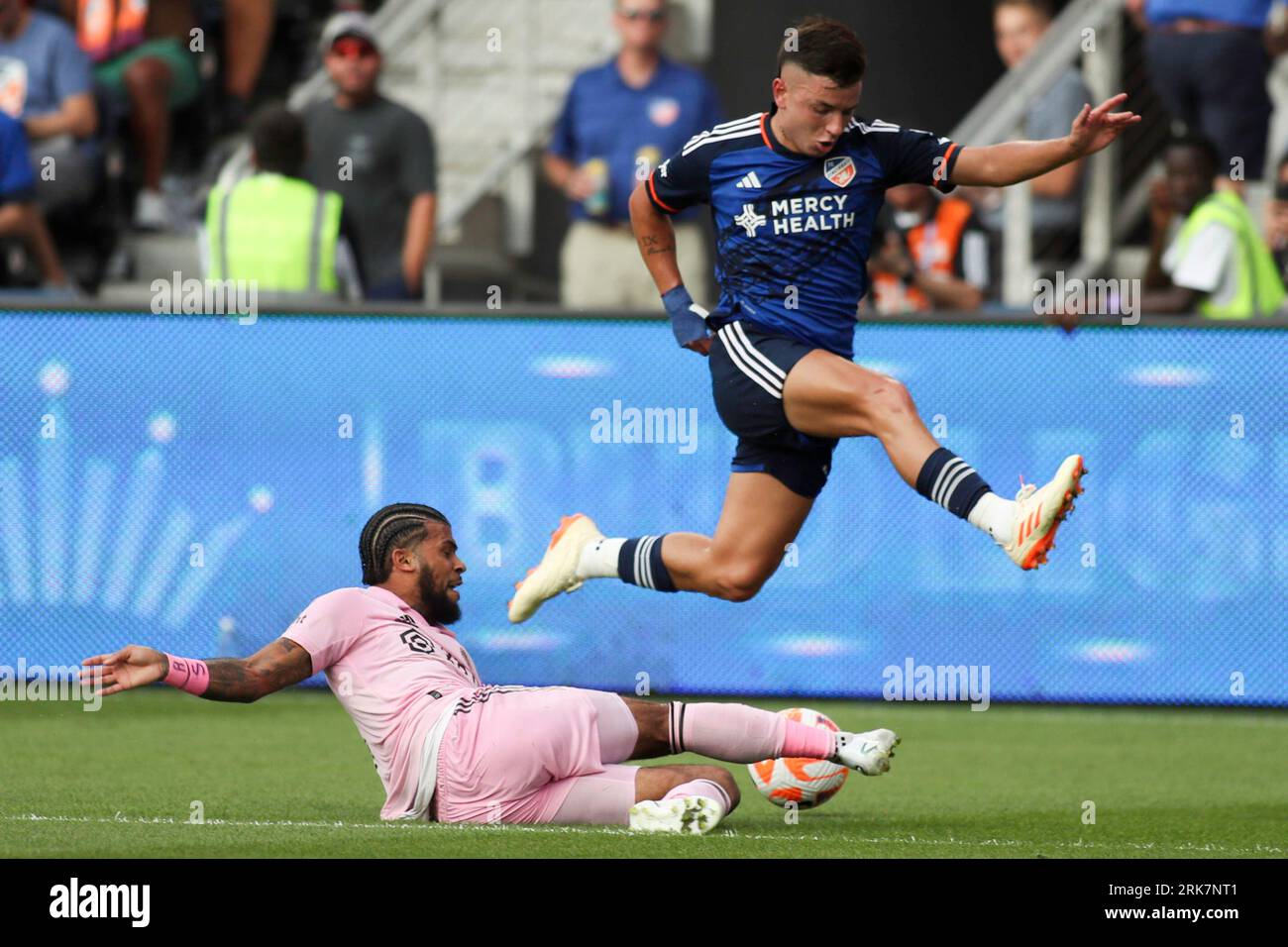 August 23, 2023: Inter Miami CF's DeAndre Yadlin (in pink) slides in ...