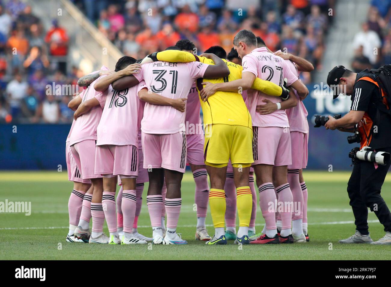 August 23, 2023: Inter Miami CF players huddle prior to a Lamar Hunt US ...