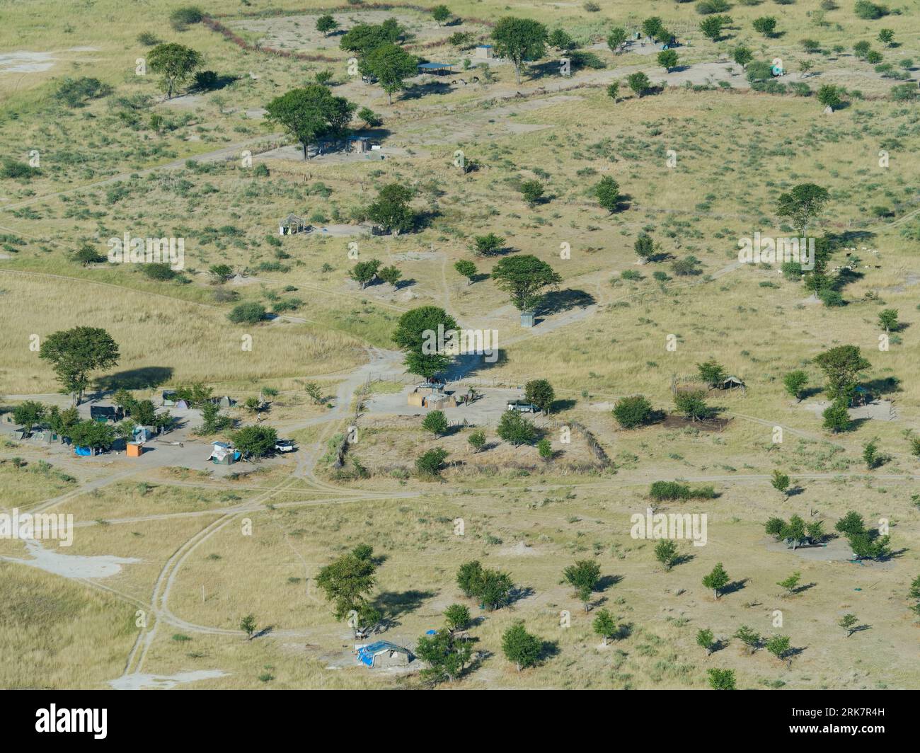 An aerial view of the Okavango Delta in Botswana, Africa, with the vast ...