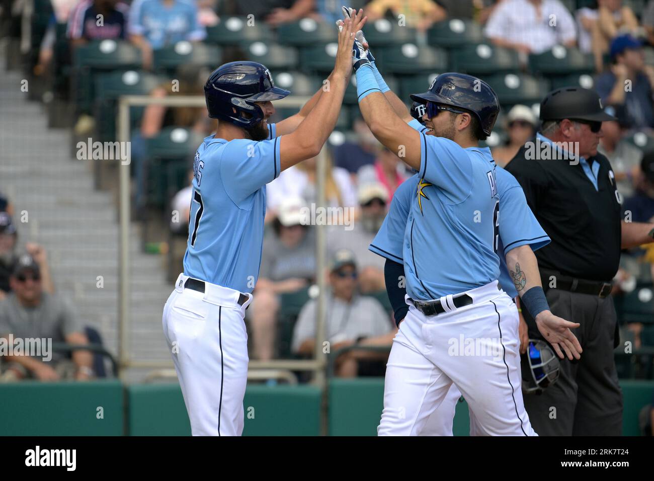 Tampa Bay Rays' Tristan Peters, left, and Jonathan Aranda celebrate ...