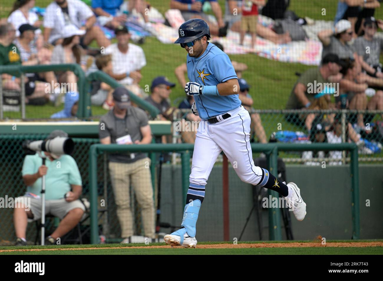 Tampa Bay Rays' Jonathan Aranda jogs to home plate after hitting a solo ...